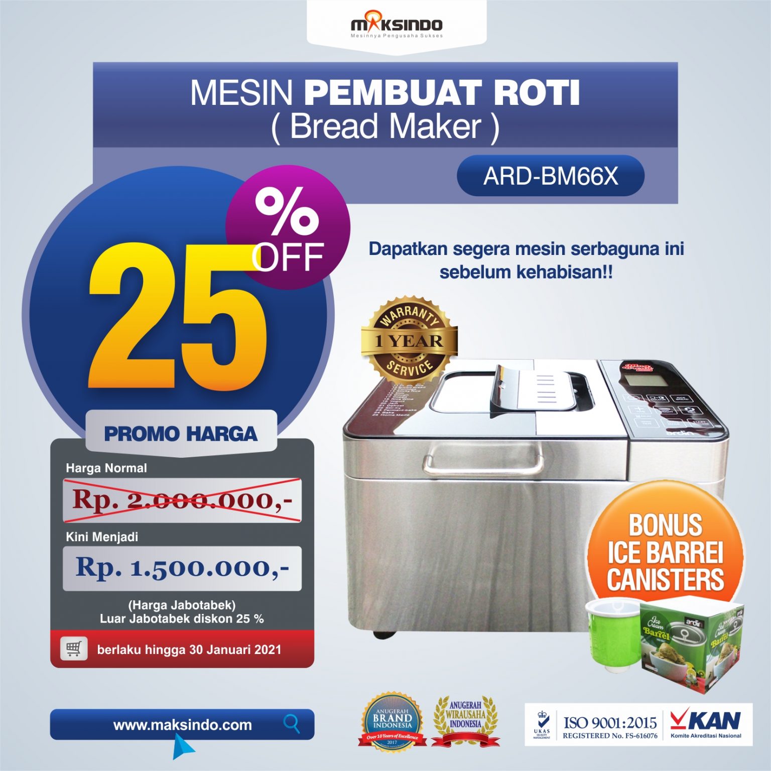 Jual Pembuat Roti (Bread Maker) ARD-BM66X di Blitar - Toko Mesin ...